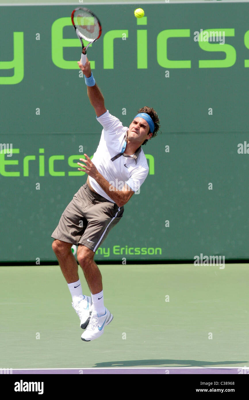 Roger Federer plays in a match against Novak Djokovic at the Sony ...