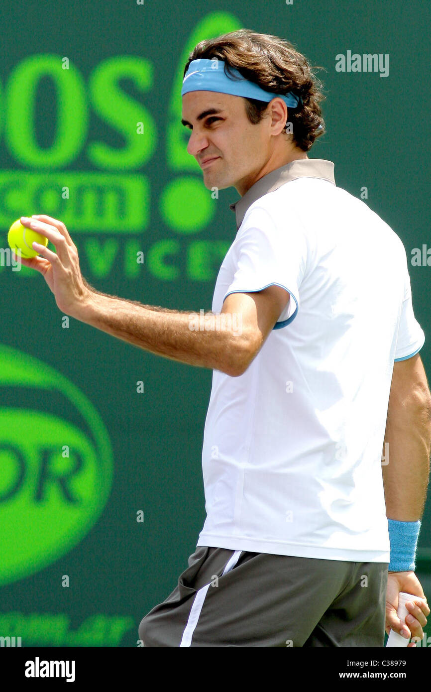 Roger Federer plays in a match against Novak Djokovic at the Sony ...