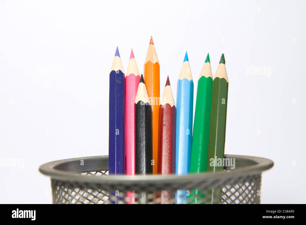 Pencil crayons, container Stock Photo - Alamy