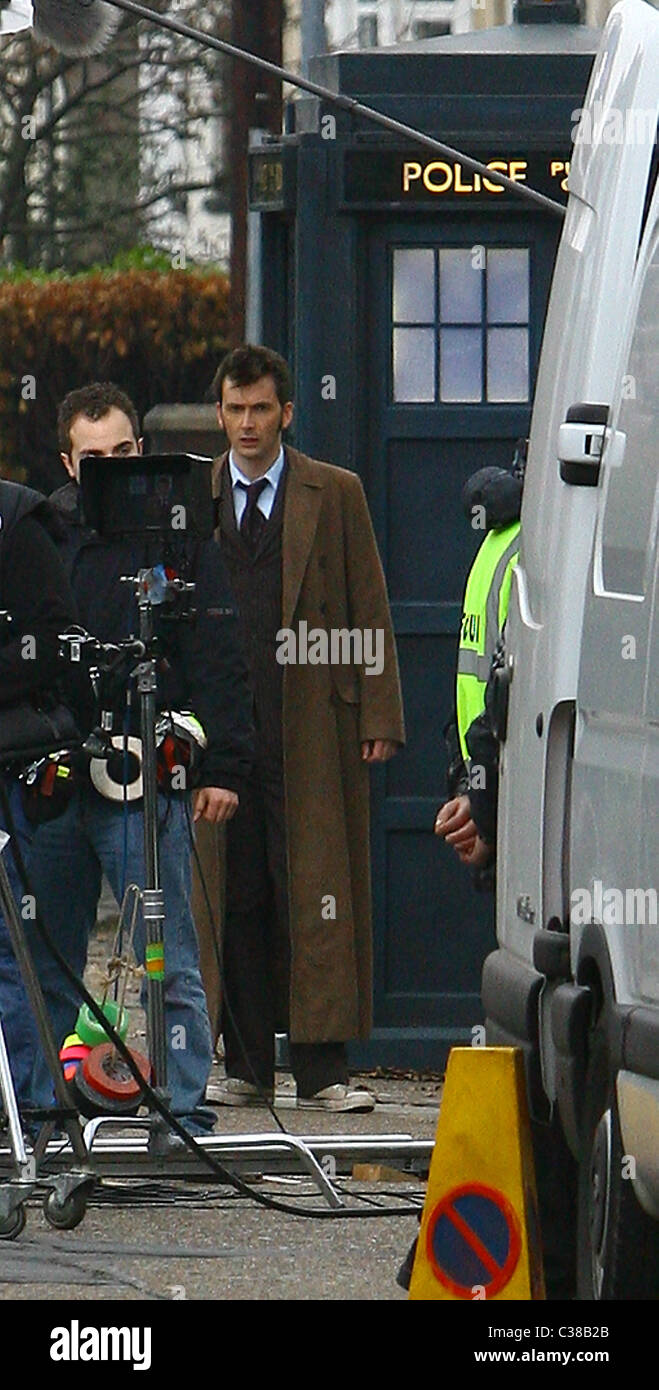 David Tennant filming on the set of the BBC's 'Doctor Who' London ...