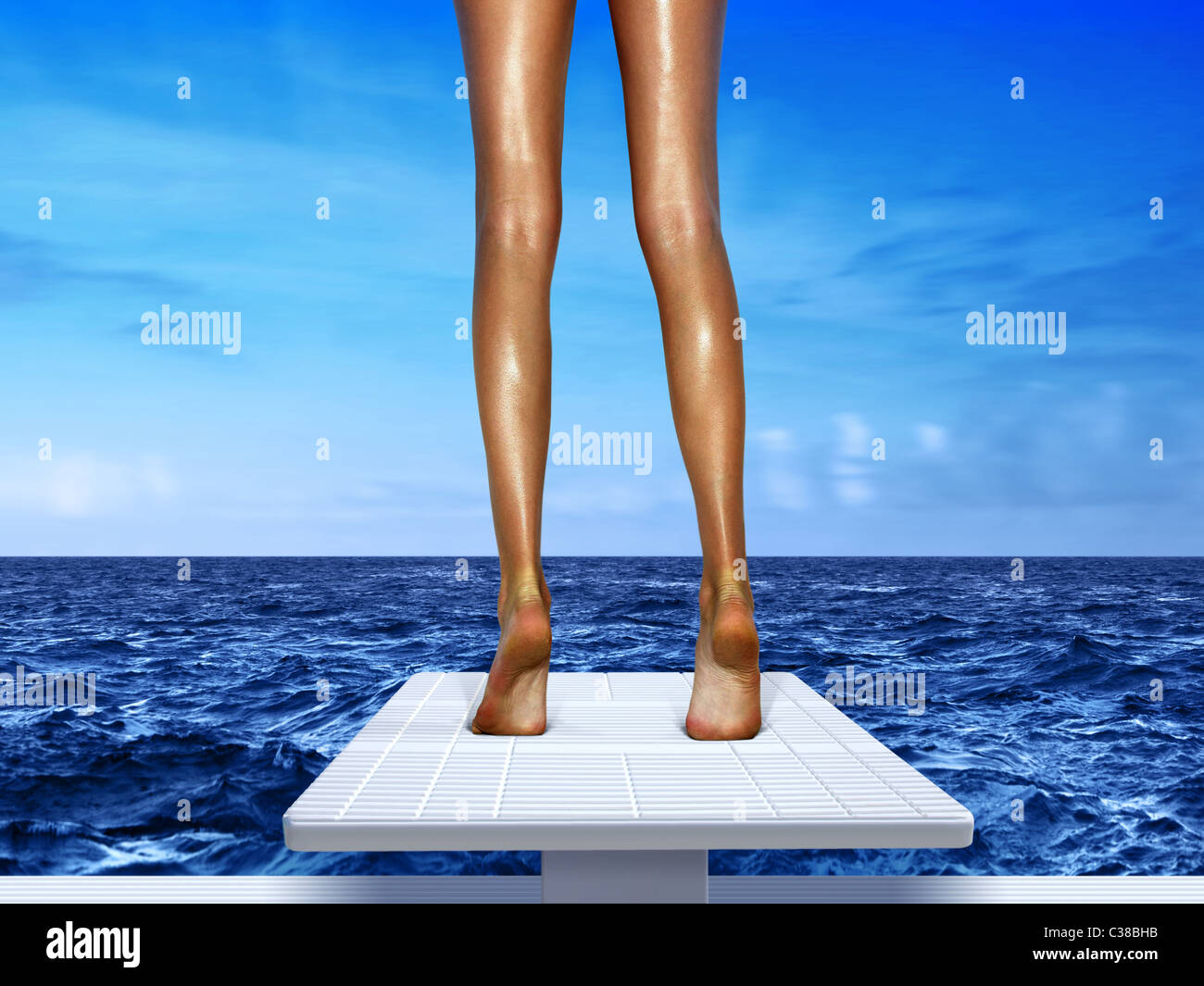 beautiful legs of woman on white springboard, resort Stock Photo - Alamy