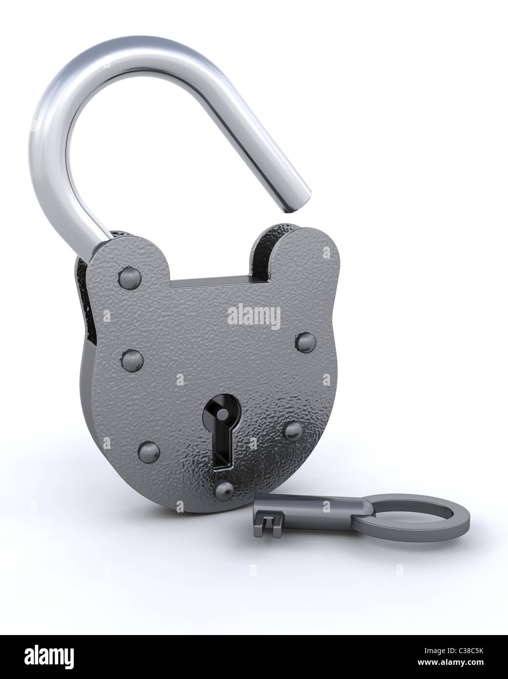 3D unlocked Security padlock with a key - isolated Stock Photo - Alamy