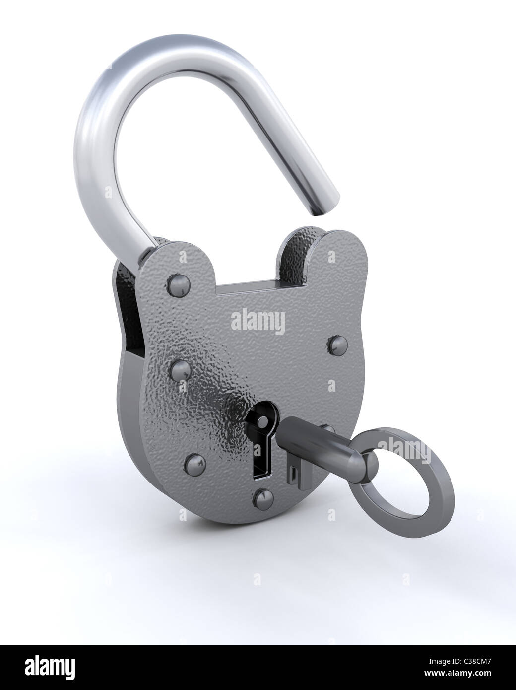 3D Security padlock opened with a key - isolated Stock Photo - Alamy