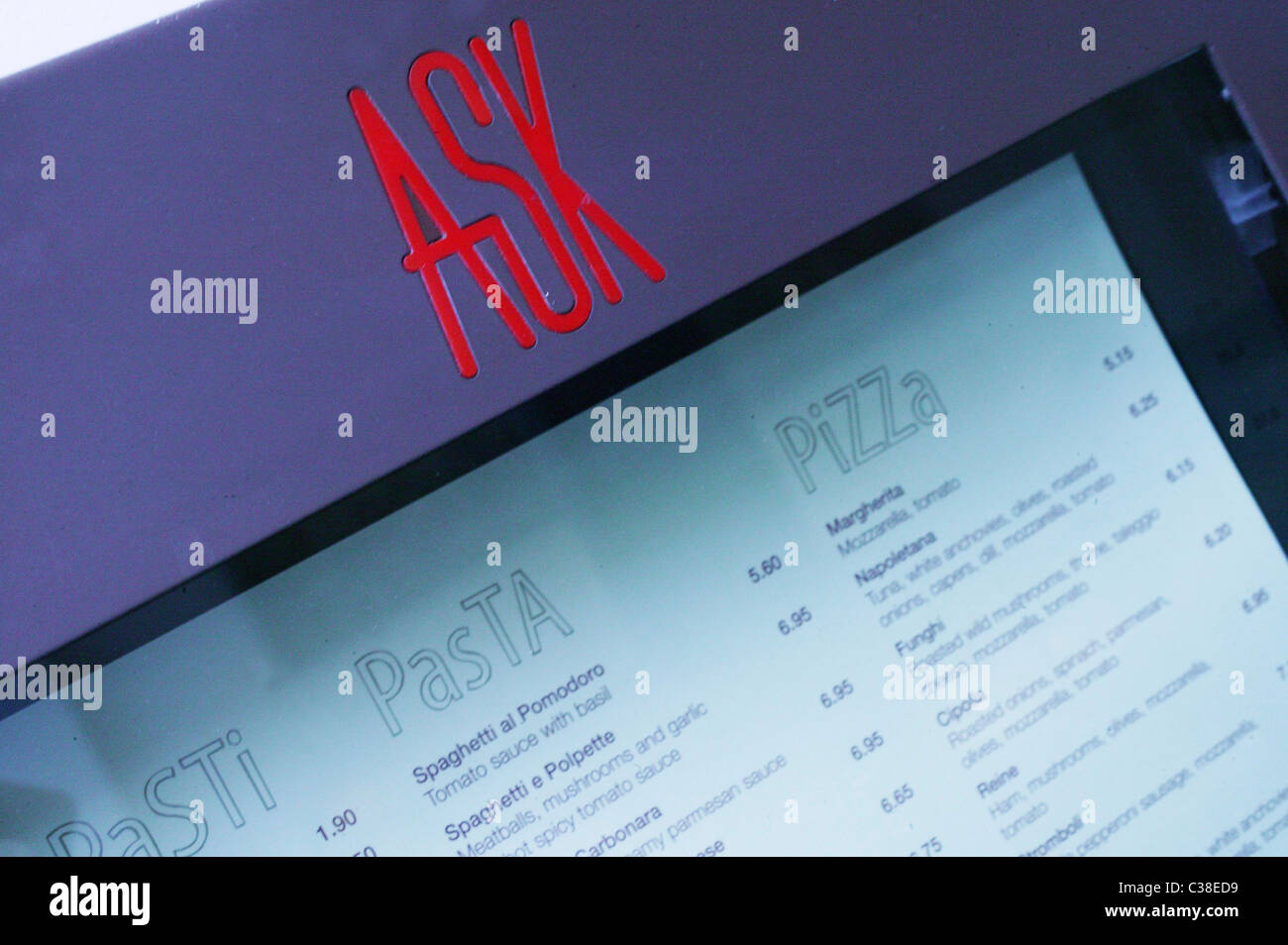 A menu outside an ASK Restaurant Stock Photo - Alamy