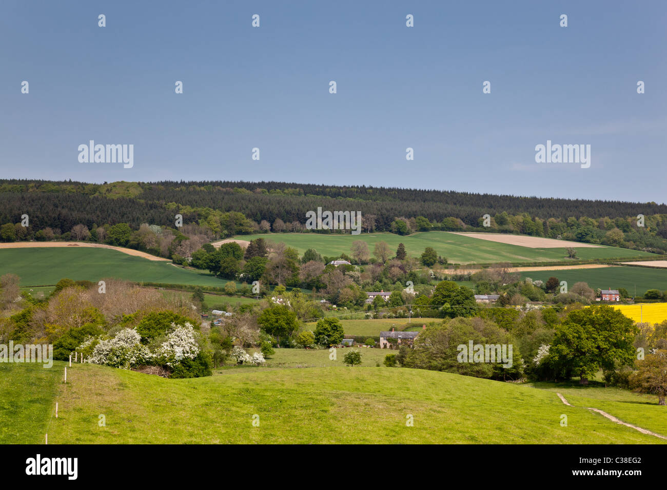 The hamlet of Stansbatch nestling at the foot of Wapley Hill, near ...