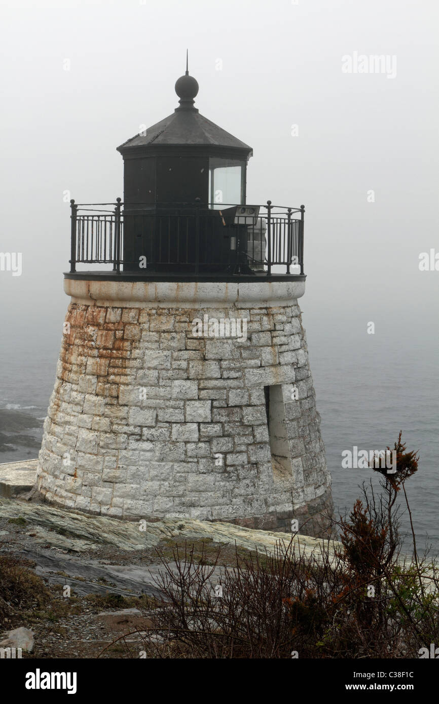 Castle Hill Lighthouse on a foggy day, Newport, Rhode Island, USA Stock ...