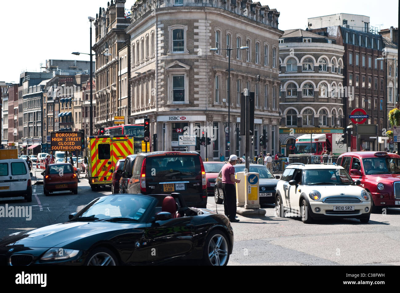 Heavy traffic on A3, Borough High Street, Southwark, London, UK Stock ...