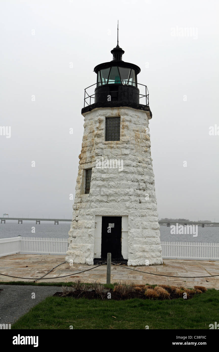 The Goat Island Lighthouse on a foggy day. Newport, Rhode Island, USA ...