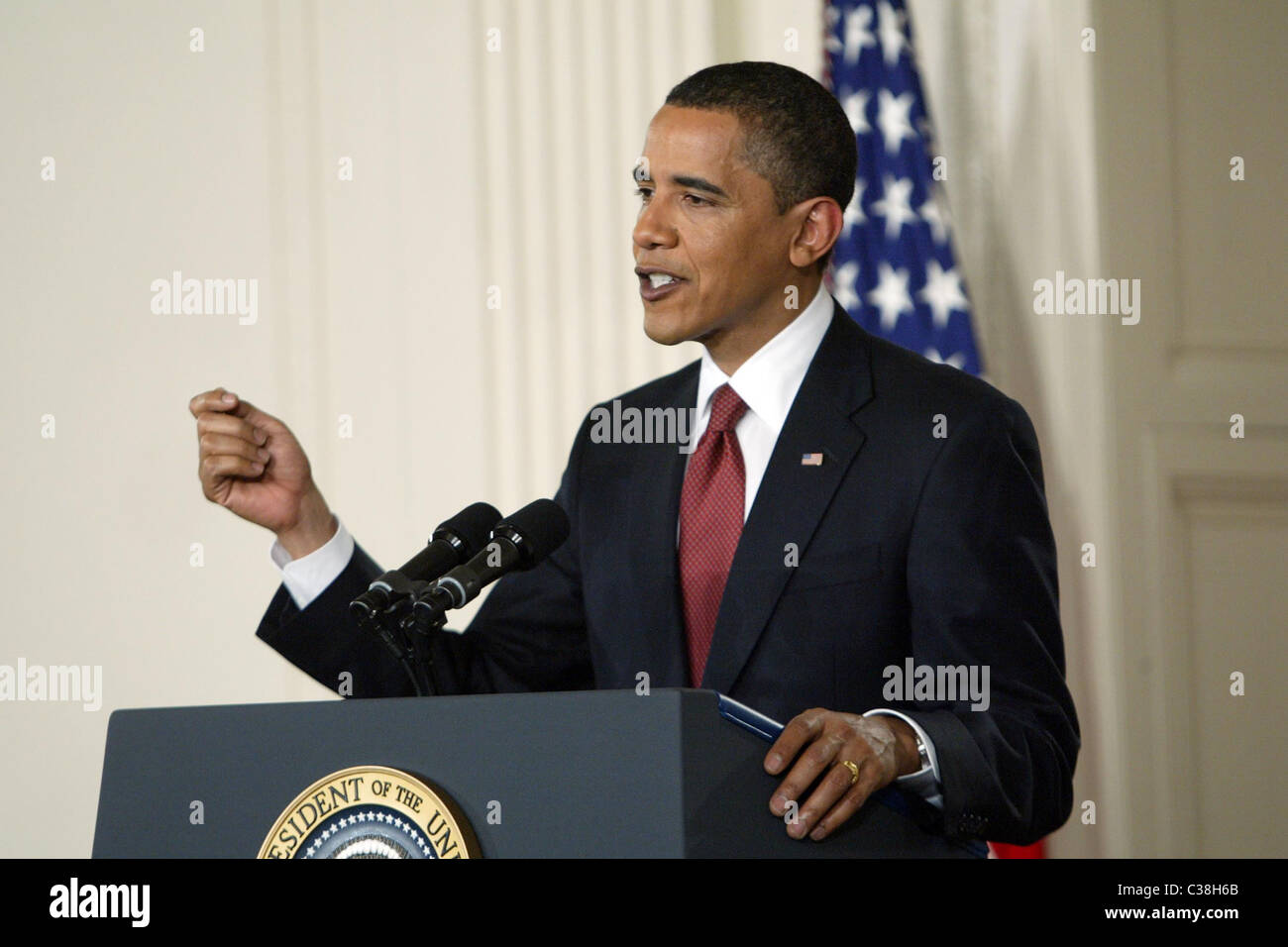 U.S. President Barack Obama answers questions in the East Room of the ...