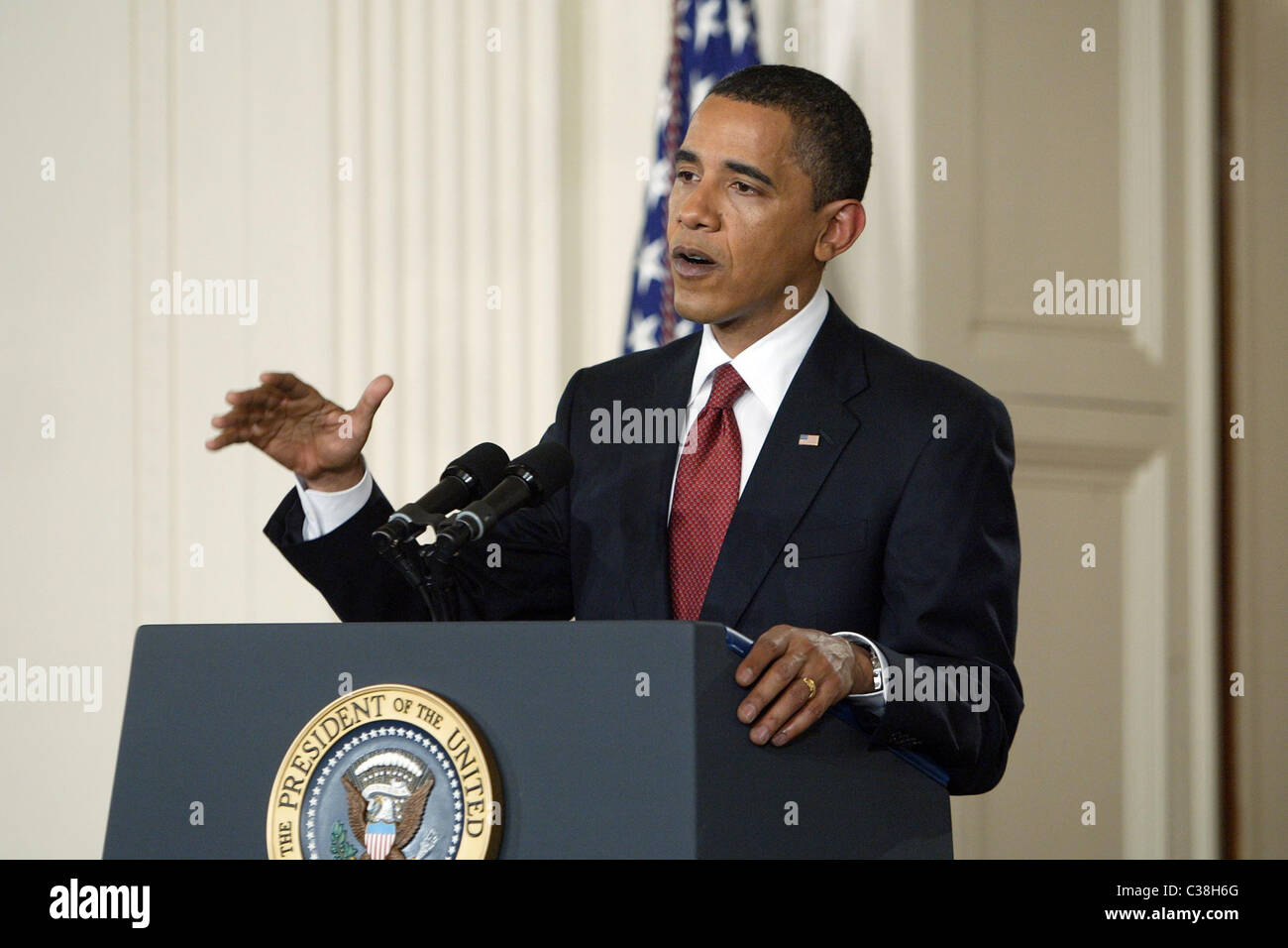 U.S. President Barack Obama answers questions in the East Room of the ...
