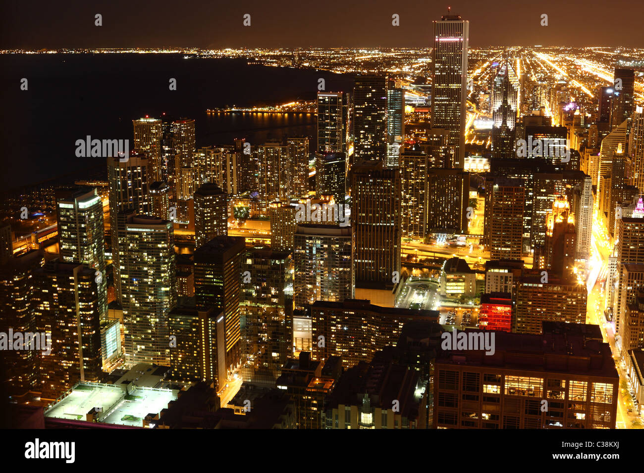 View to Downtown Chicago / USA from high above at night Stock Photo - Alamy