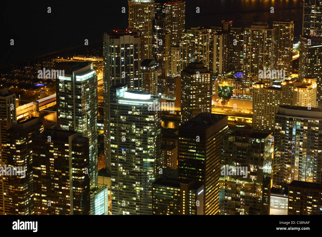 Aerial chicago night hi-res stock photography and images - Alamy