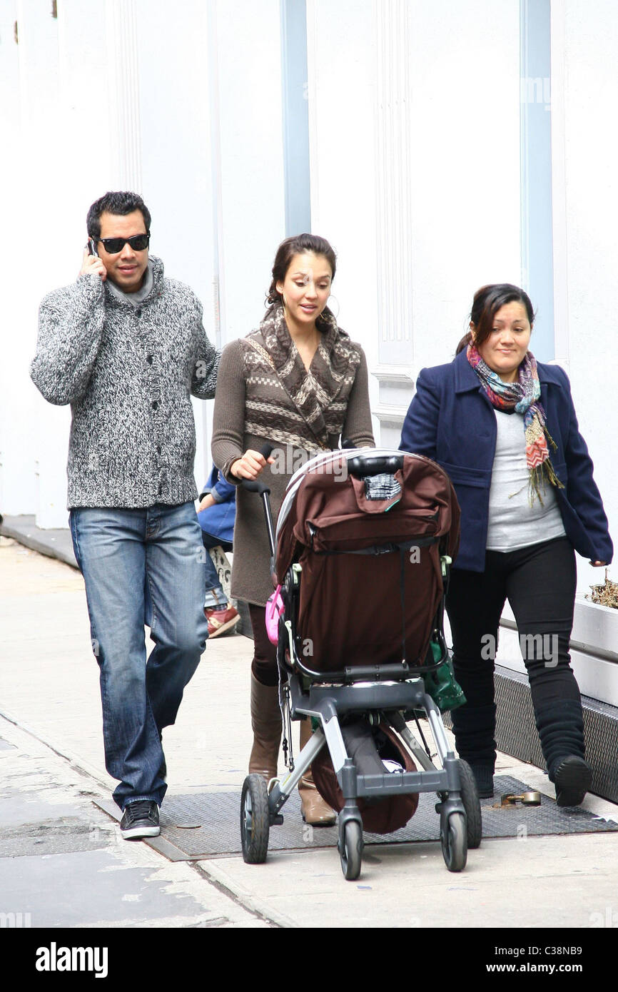 Jessica Alba spotted with her husband, Cash Warren, pushing a stroller ...