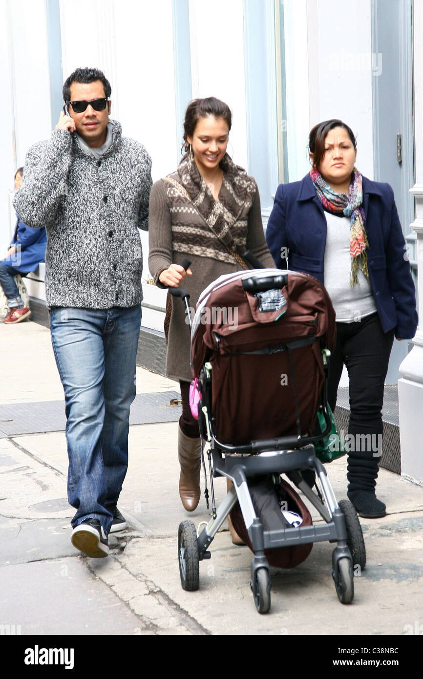 Jessica Alba spotted with her husband, Cash Warren, pushing a stroller ...