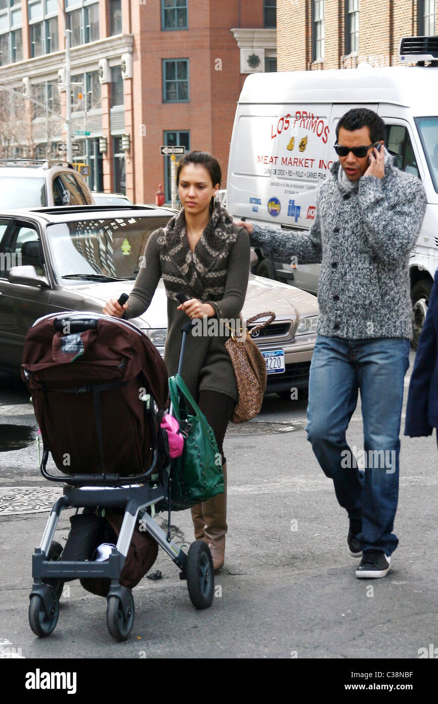 Jessica Alba spotted with her husband, Cash Warren, pushing a stroller ...