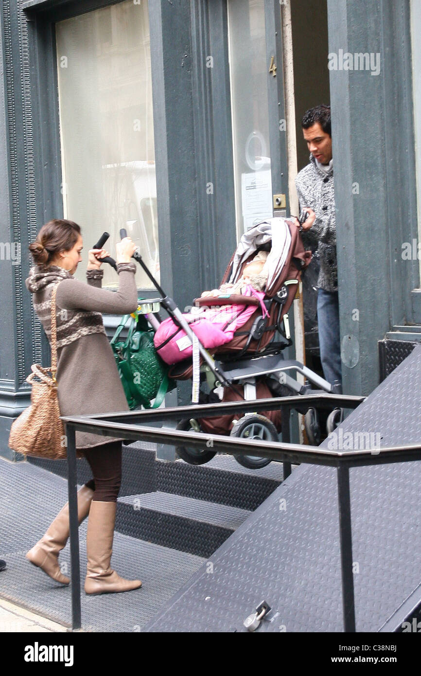 Jessica Alba spotted with her husband, Cash Warren, pushing a stroller ...