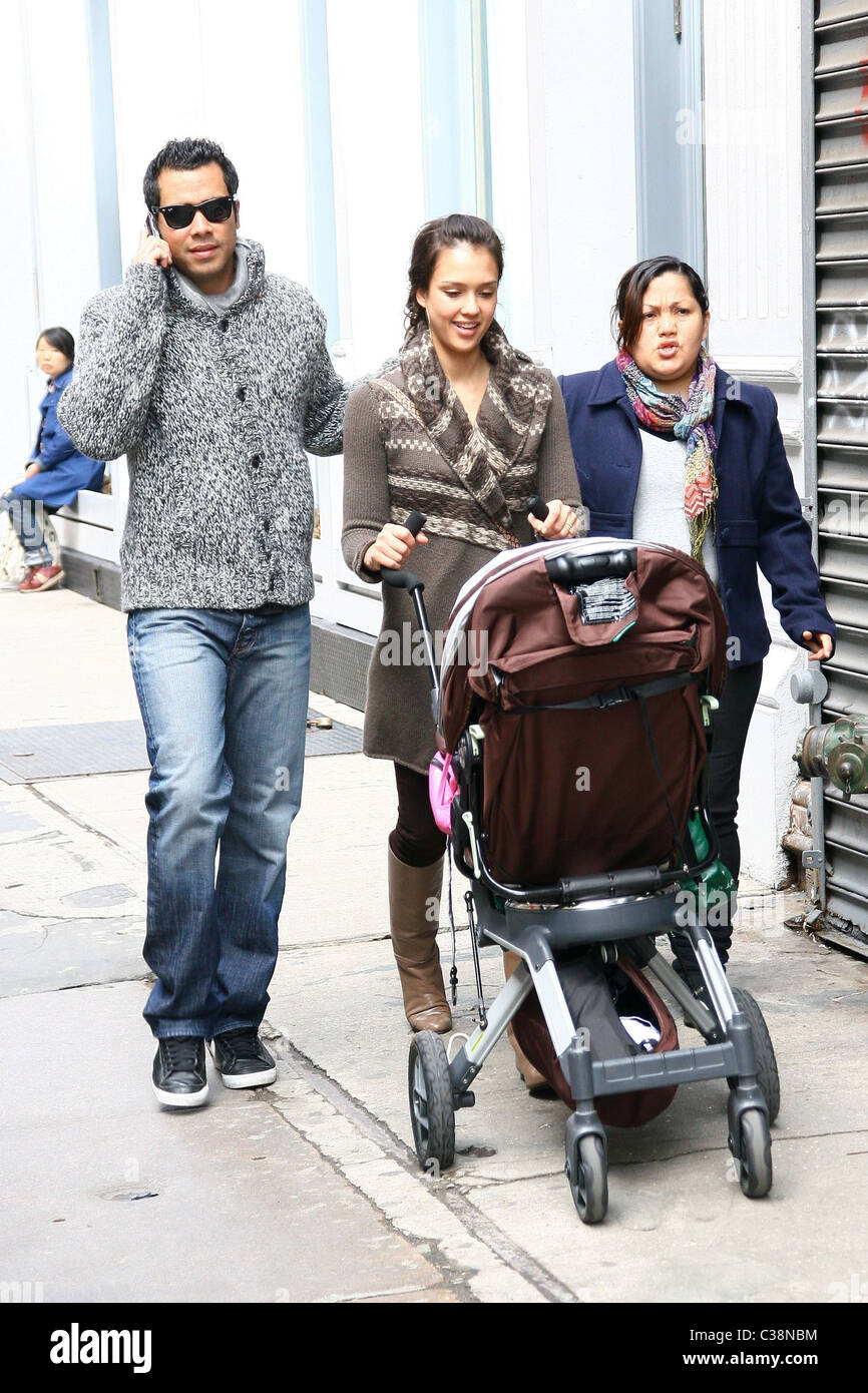 Jessica Alba spotted with her husband, Cash Warren, pushing a stroller ...