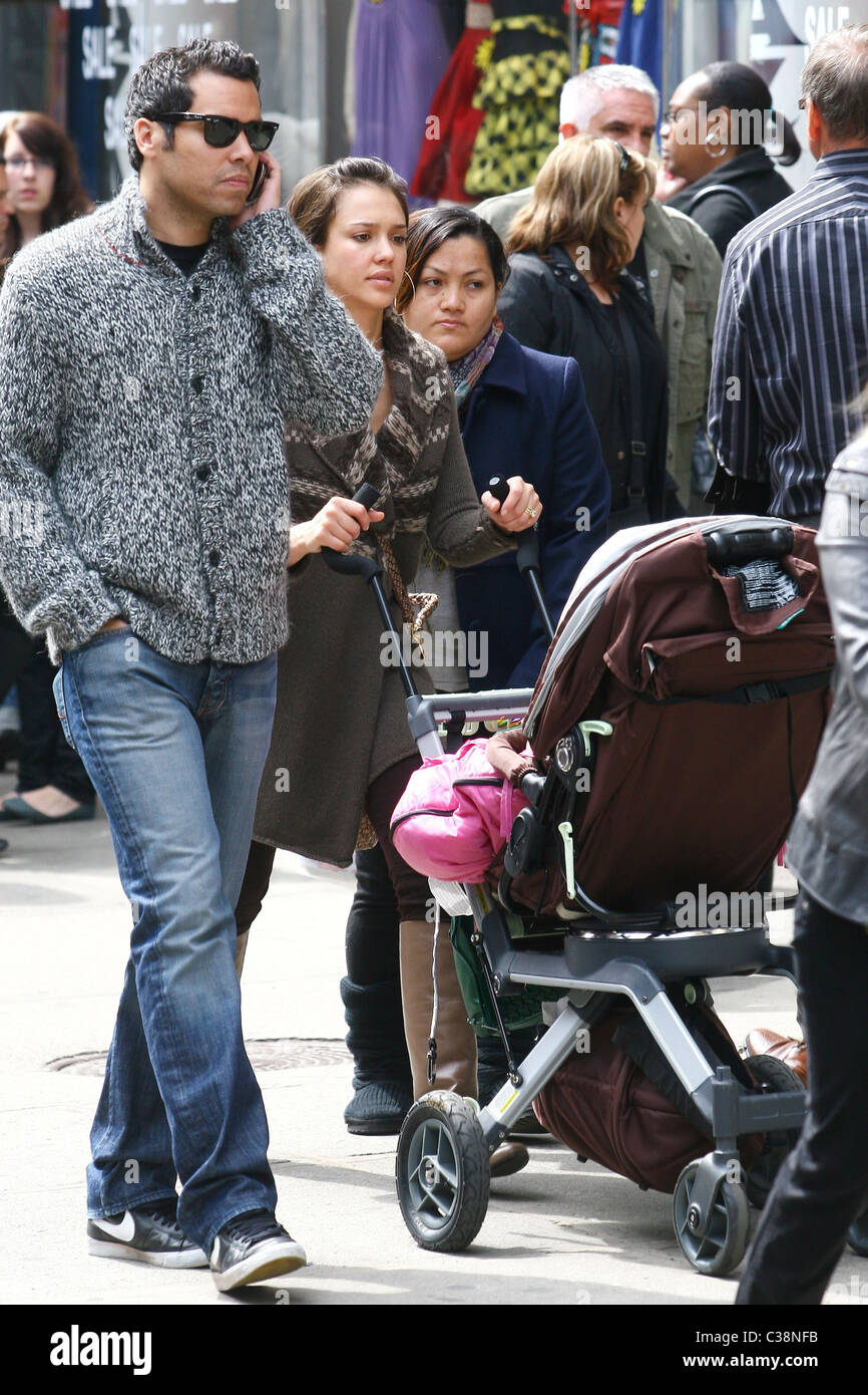 Jessica Alba spotted with her husband, Cash Warren, pushing a stroller ...