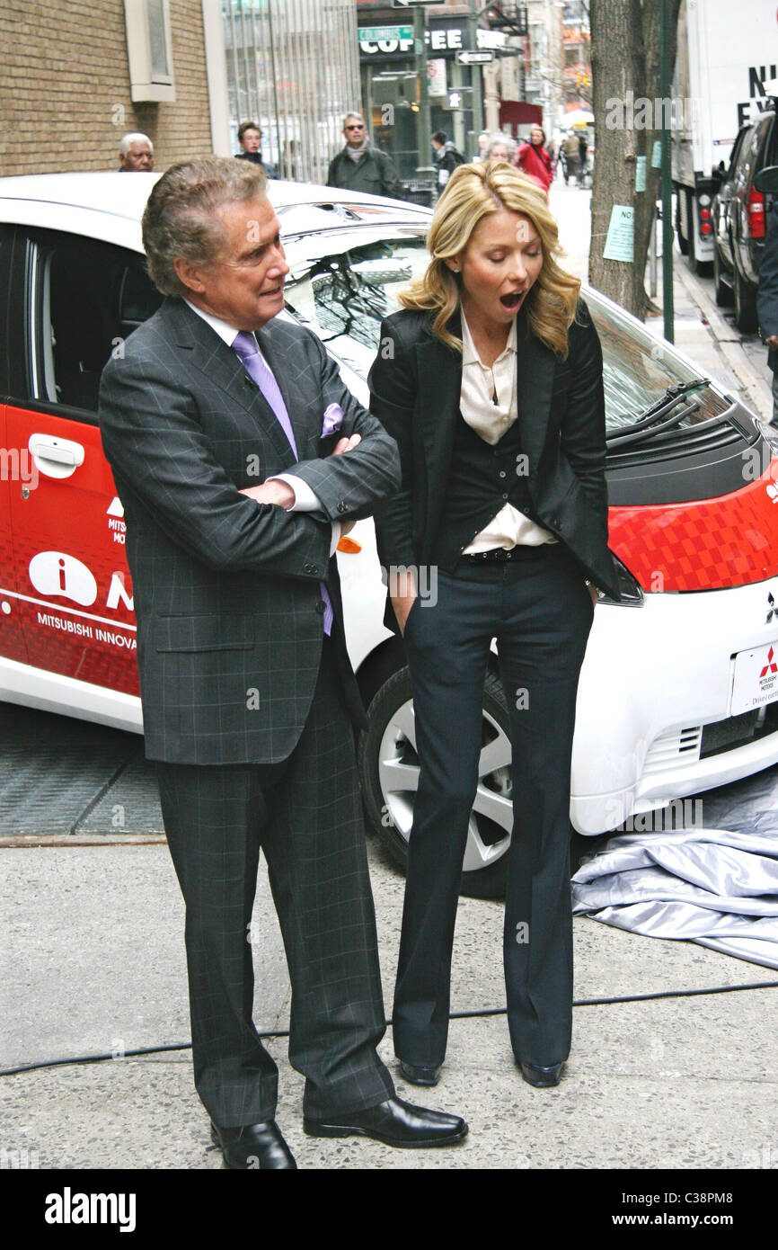 Regis Philbin and Kelly Ripa film a segment for New York Auto Show week ...
