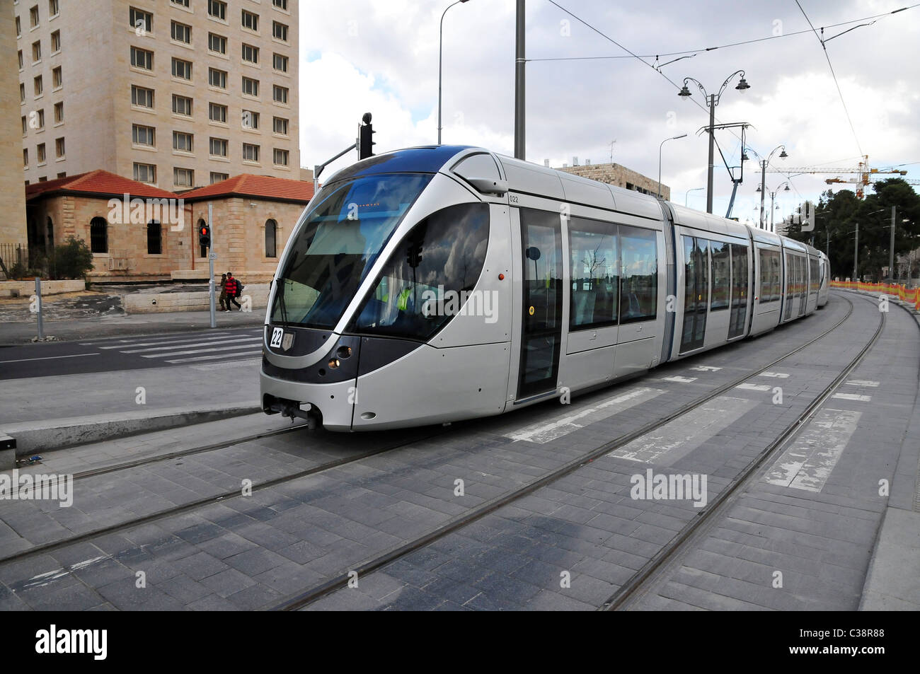 Israel, Jerusalem The newly constructed Light Train rapid urban ...