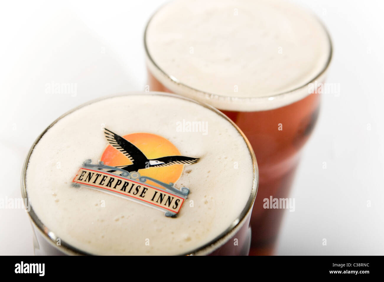 Illustrative image of the Enterprise Inns logo and two pints of bitter ...