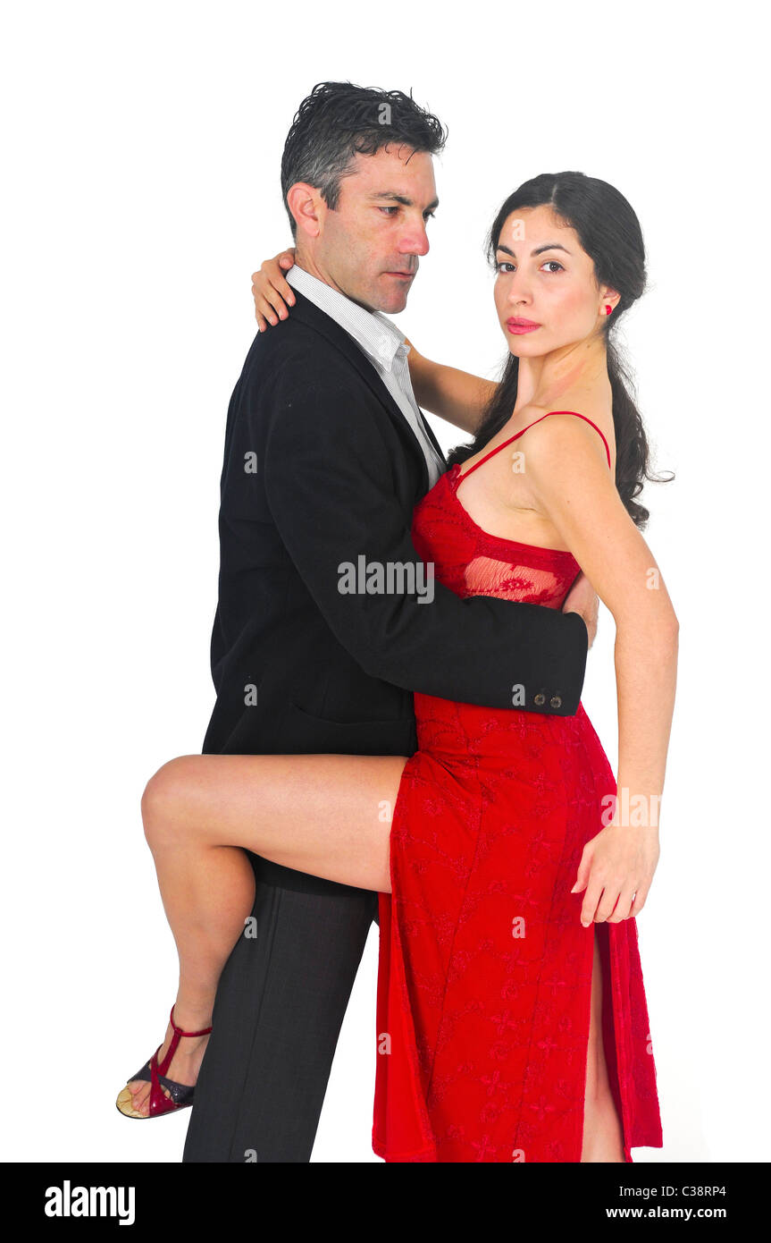 Couple dances tango On white Background Stock Photo - Alamy