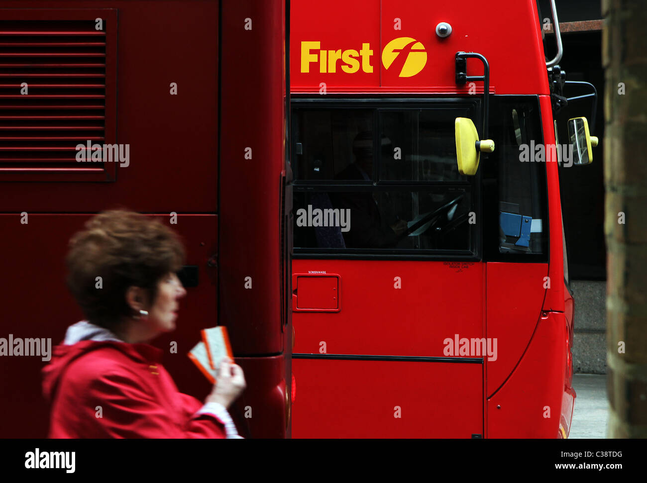 First group bus at Liverpool Street station, London Stock Photo - Alamy