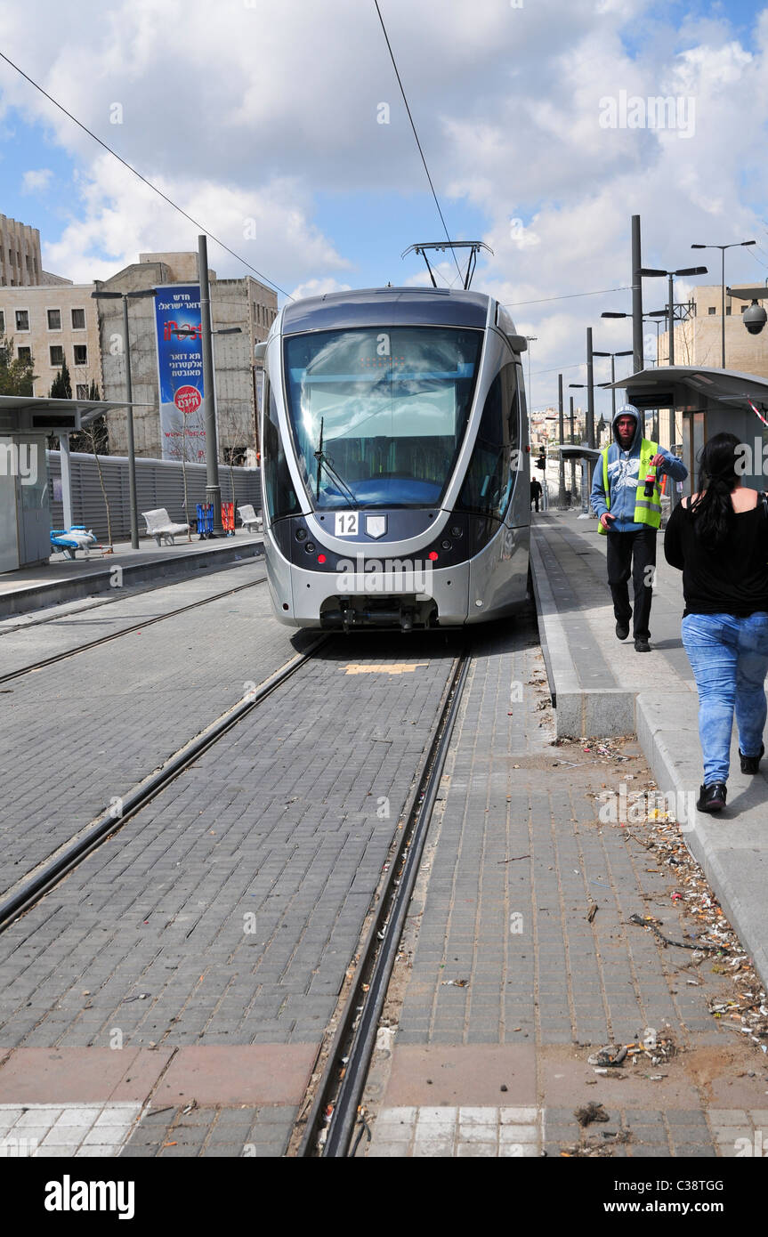 Israel, Jerusalem The newly constructed Light Train rapid urban ...