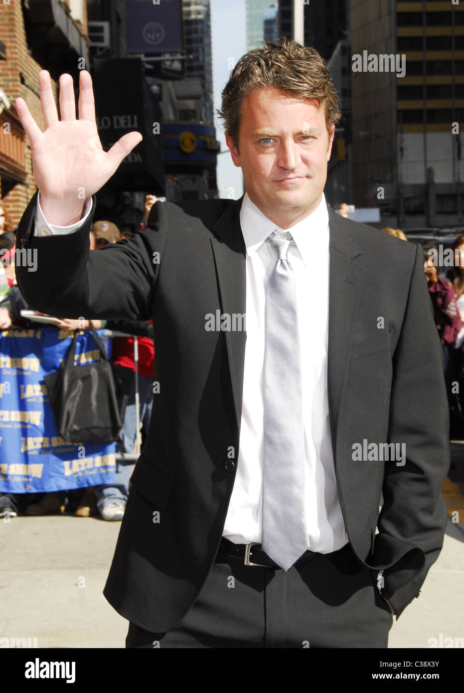 Matthew Perry outside the Ed Sullivan Theater for the 'Late Show With ...