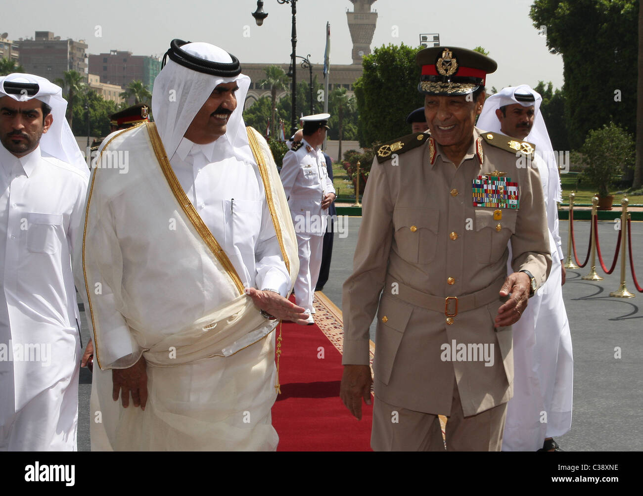 Egypt Military ruler Mohamed Hussein Tantawi meets Qatar Emir Hamad Bin ...