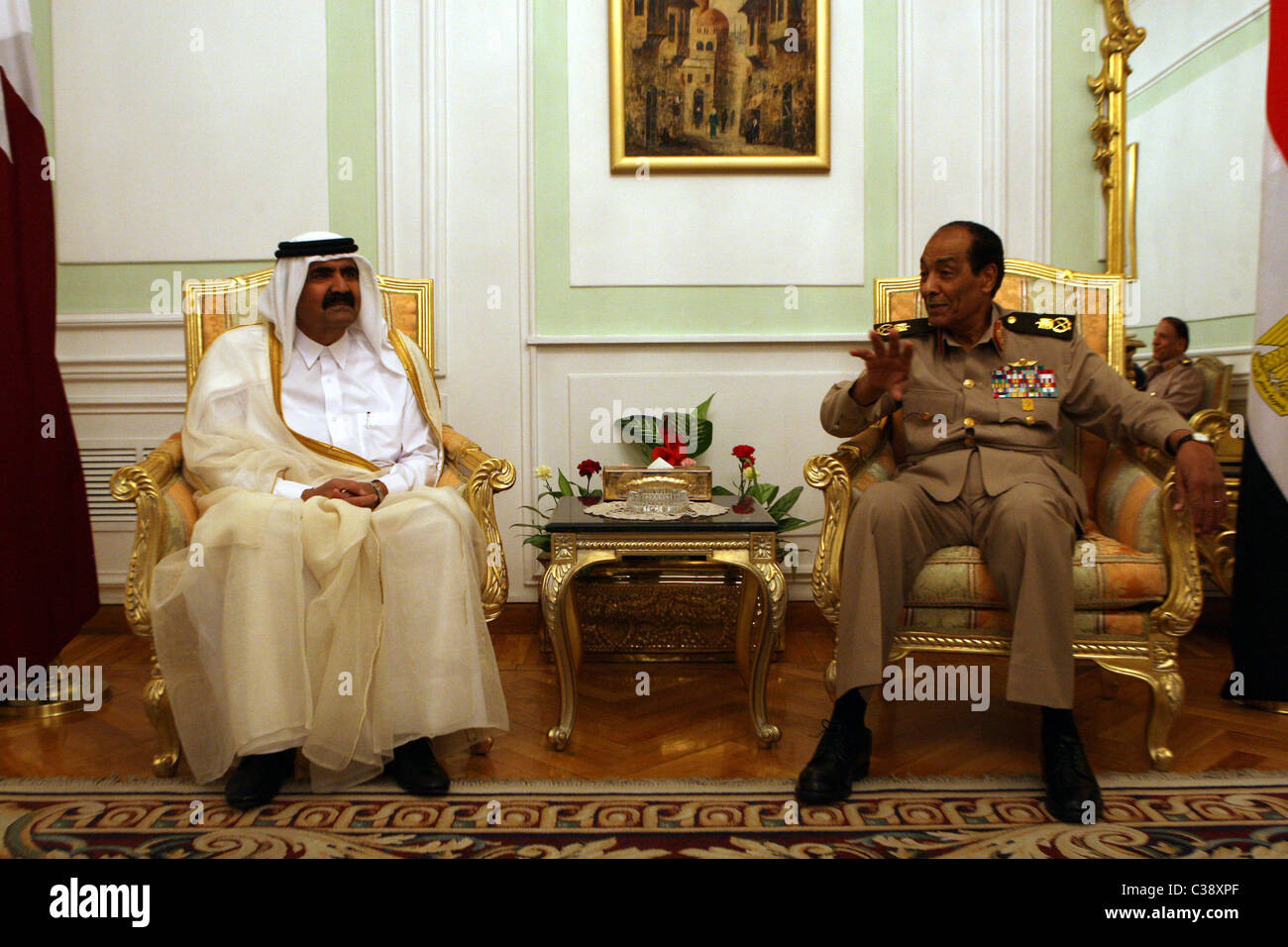 Egypt Military ruler Mohamed Hussein Tantawi meets Qatar Emir Hamad Bin ...