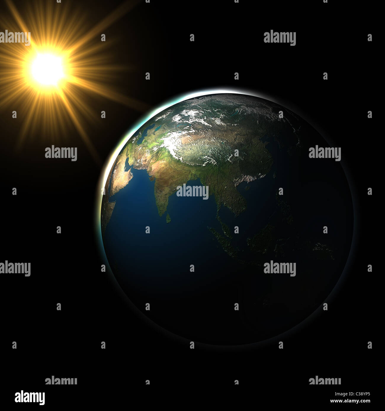 Sun Sunlight in space on blue earth Stock Photo - Alamy