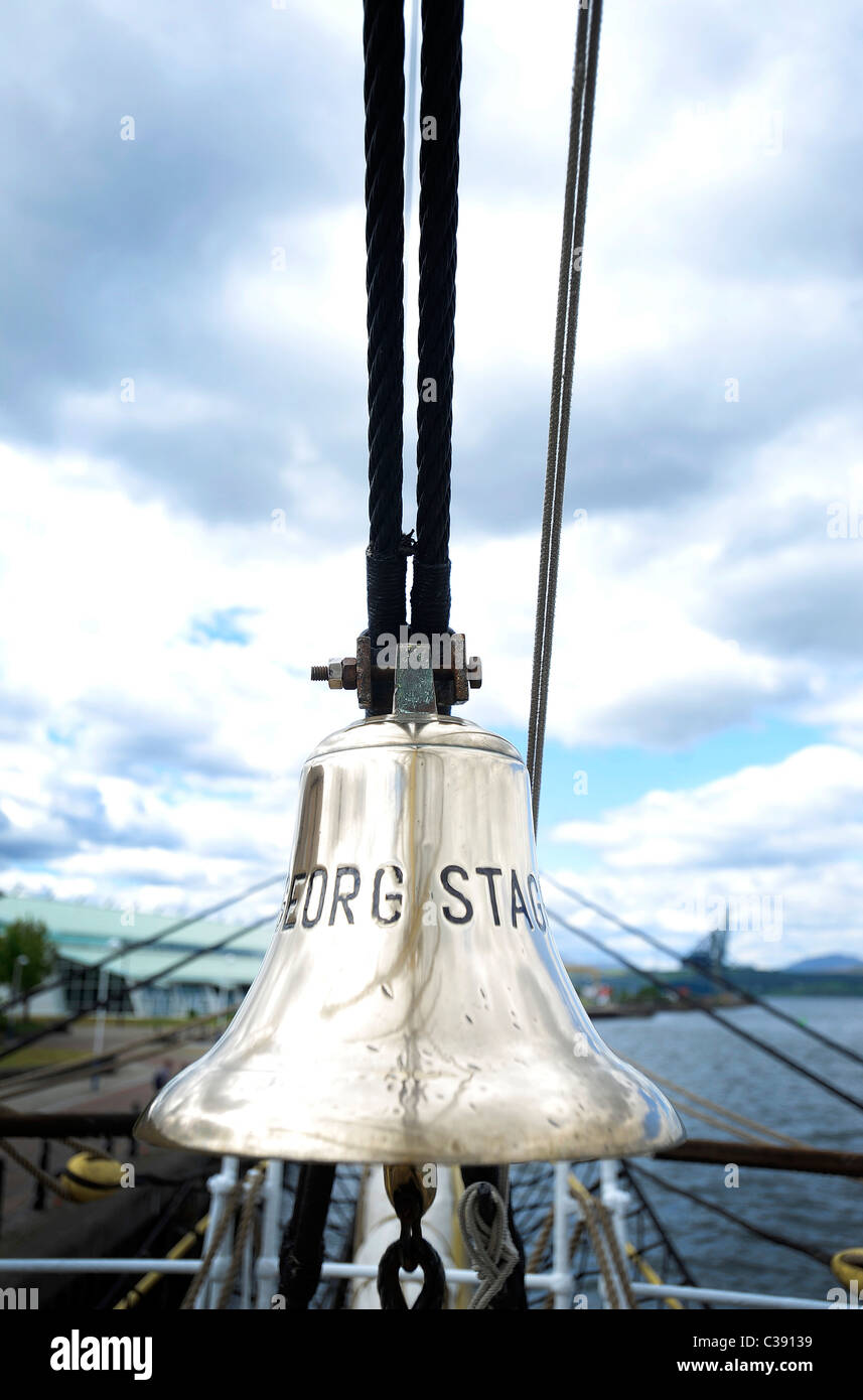 The brass bell onboard the Danish tall ship Georg Stage Stock Photo - Alamy