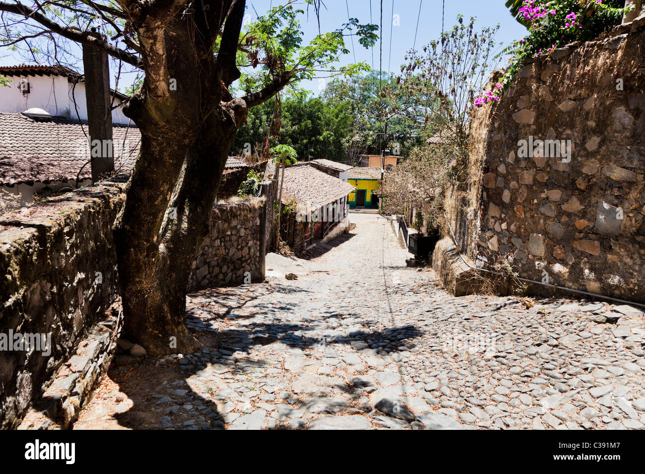 Cobbled street in the village of Copala Sinaloa Mexico Stock Photo - Alamy