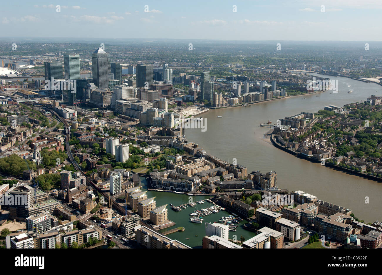 Canary Wharf and the area of Wapping from the air Stock Photo - Alamy