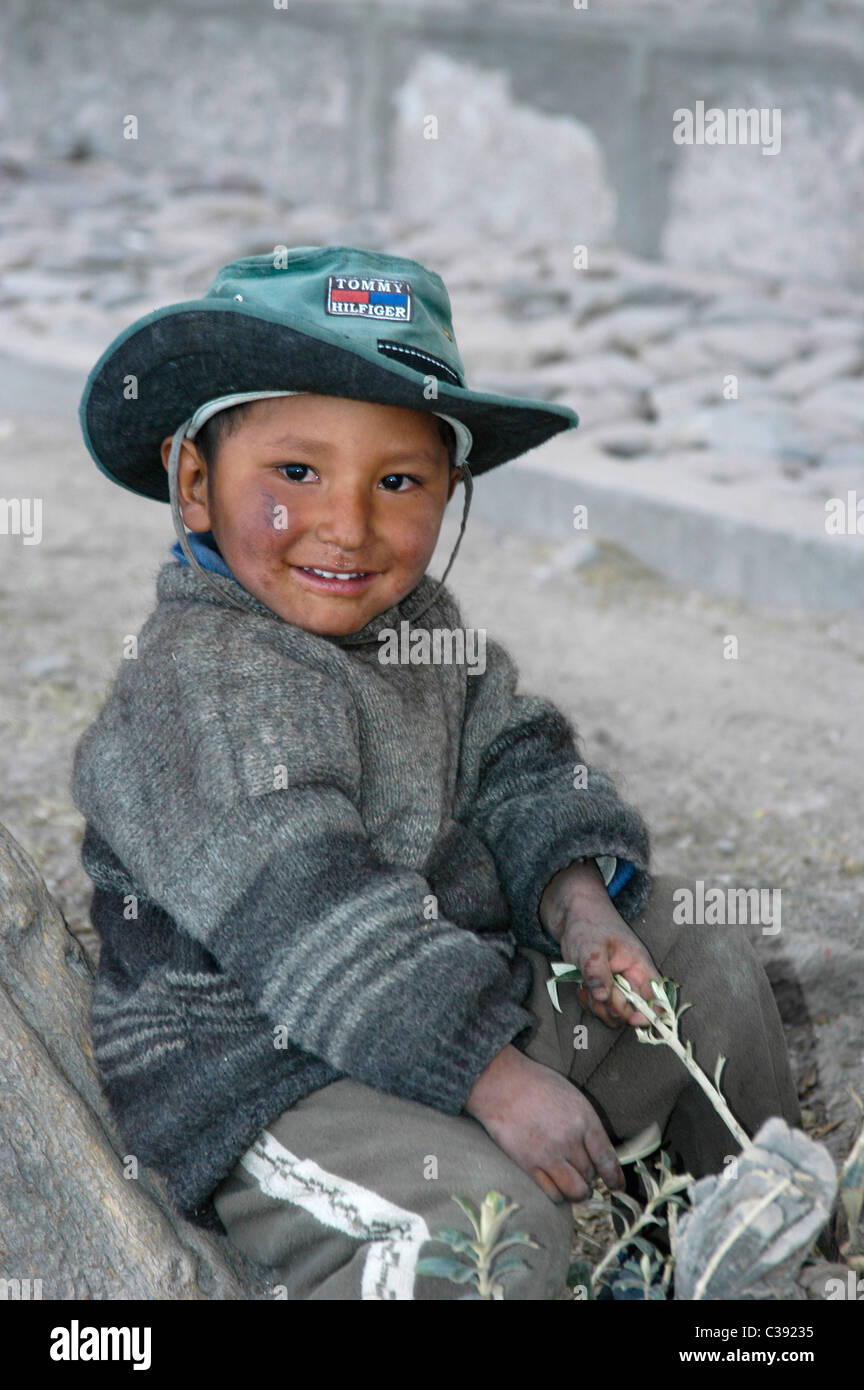 BOL. Bolivia. Aymara boy in Turco village Stock Photo - Alamy