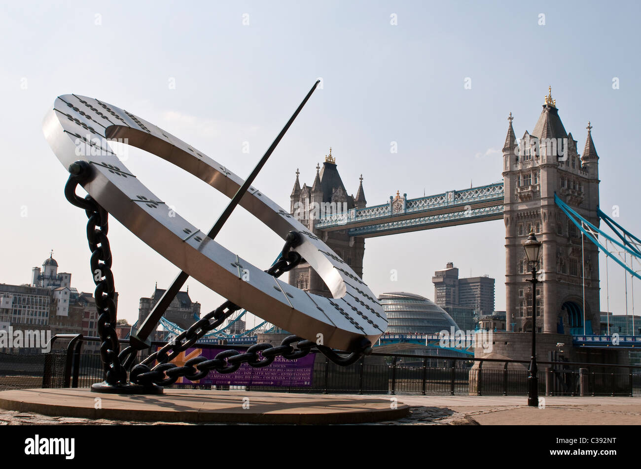 Sundial and Tower Bridge, London, UK Stock Photo - Alamy