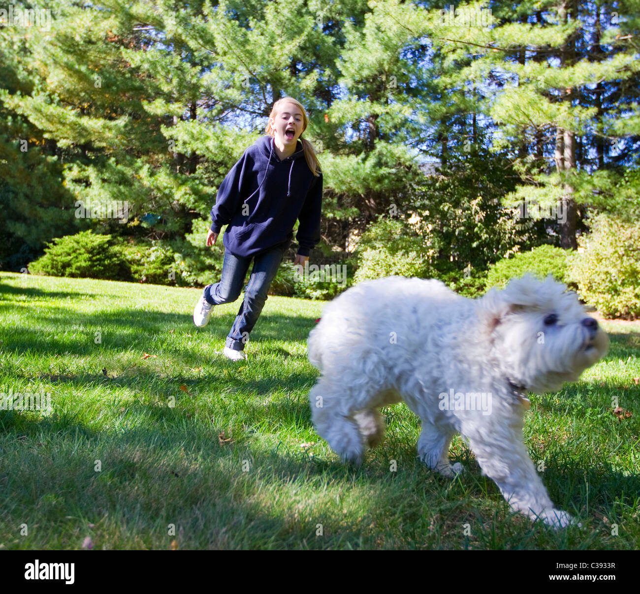 Child chasing dog hi-res stock photography and images - Alamy