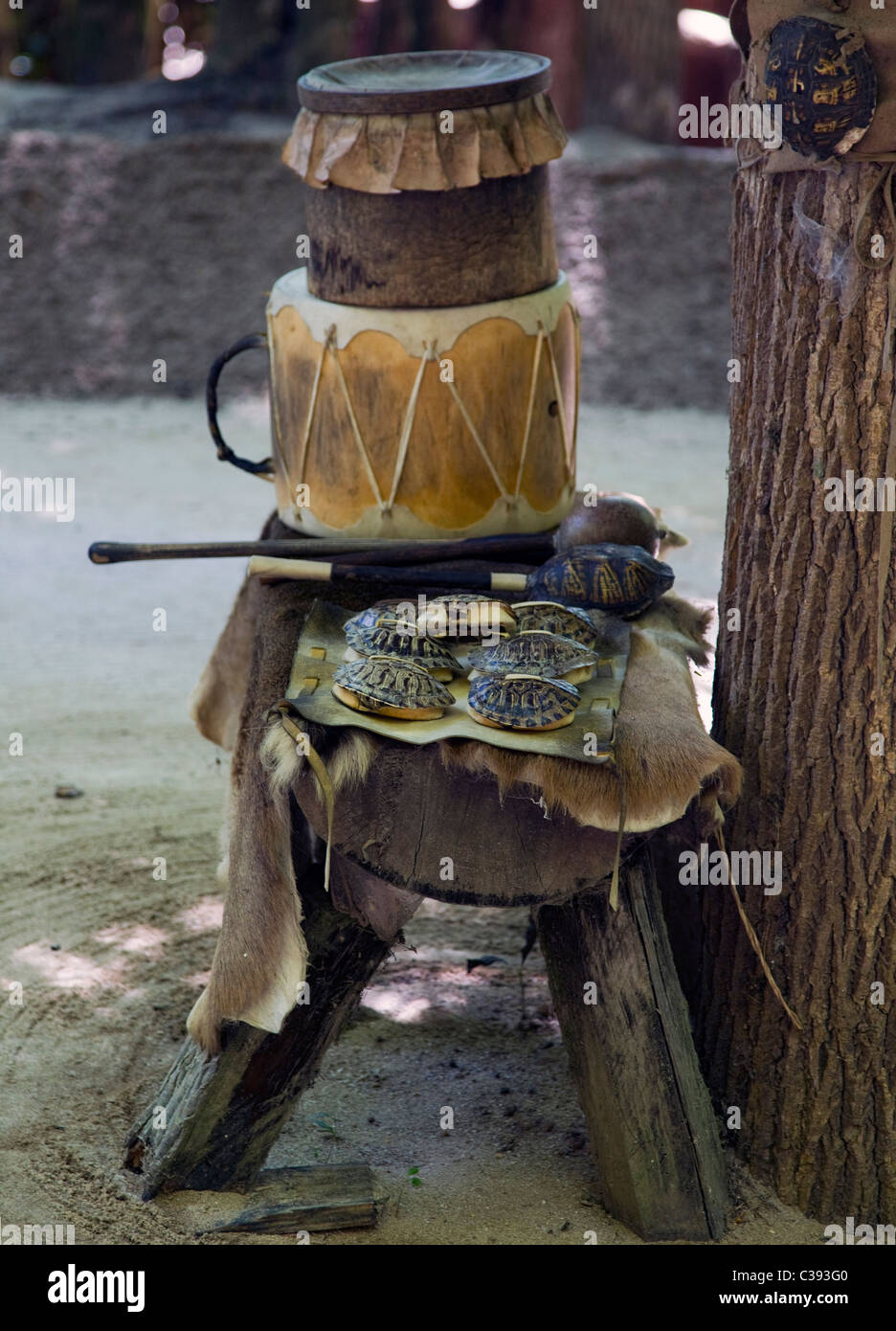 Traditional Native American drums at the Oconaluftee Indian Village in ...