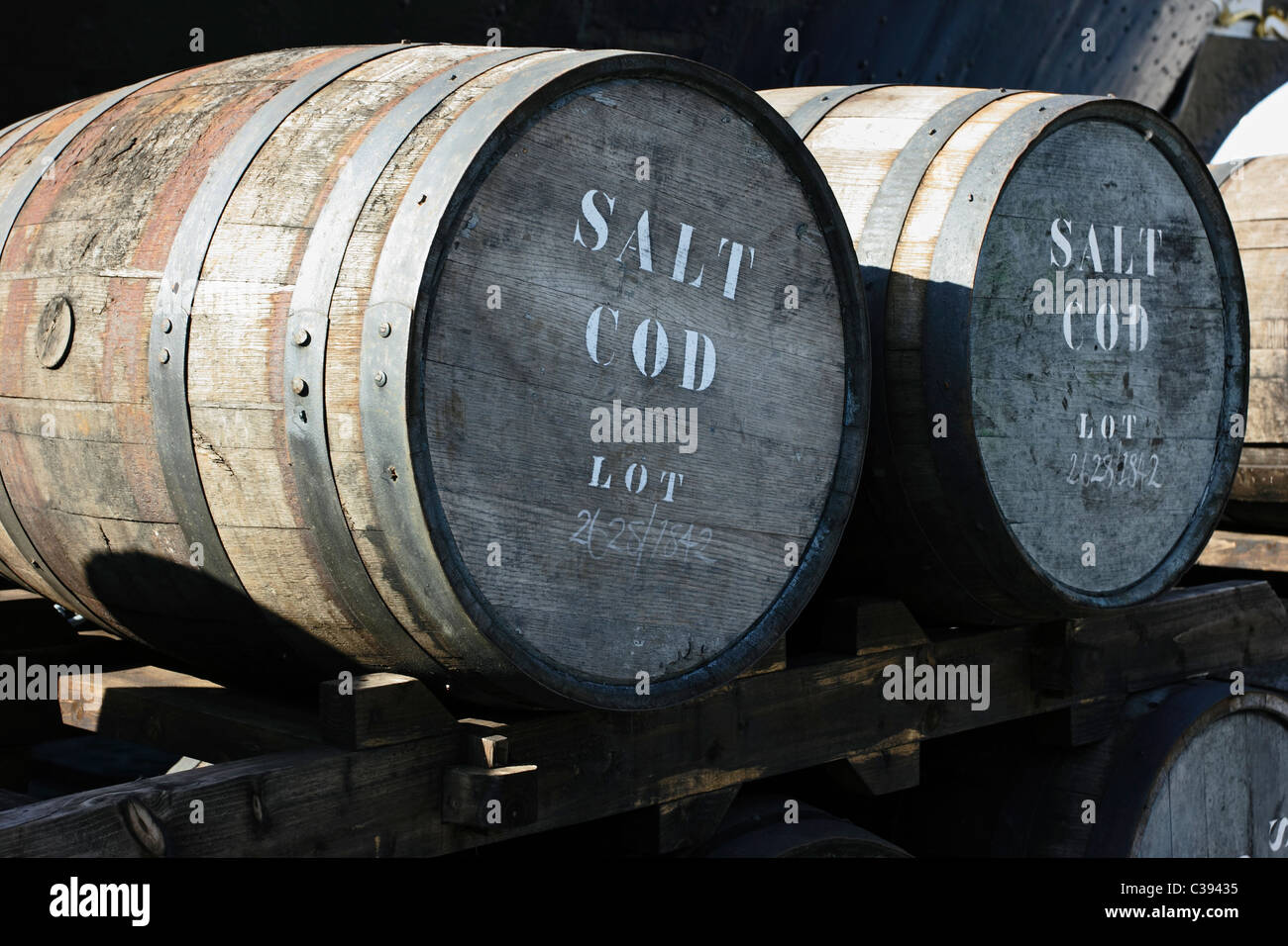 Traditional salt fish barrels forming part of the SS Great Britain ...