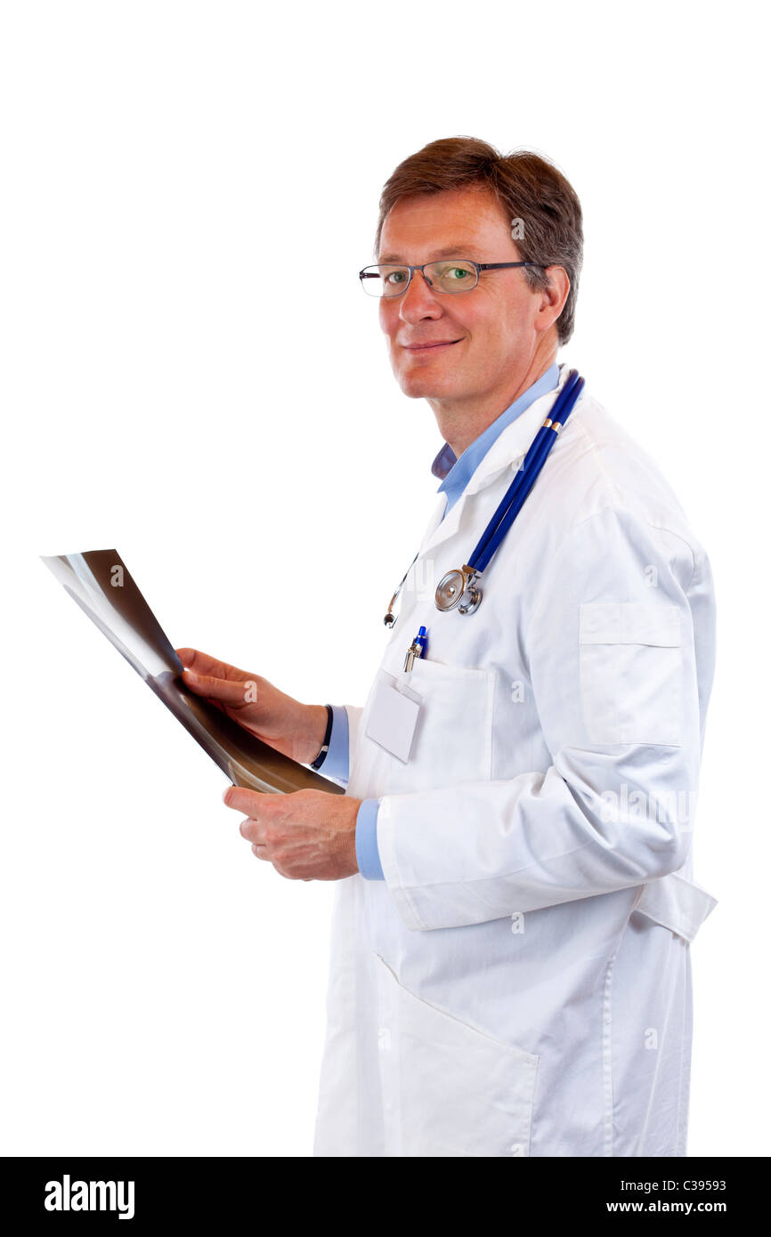 Chief medical doctor with stethoscope and radiograph looking friendly ...