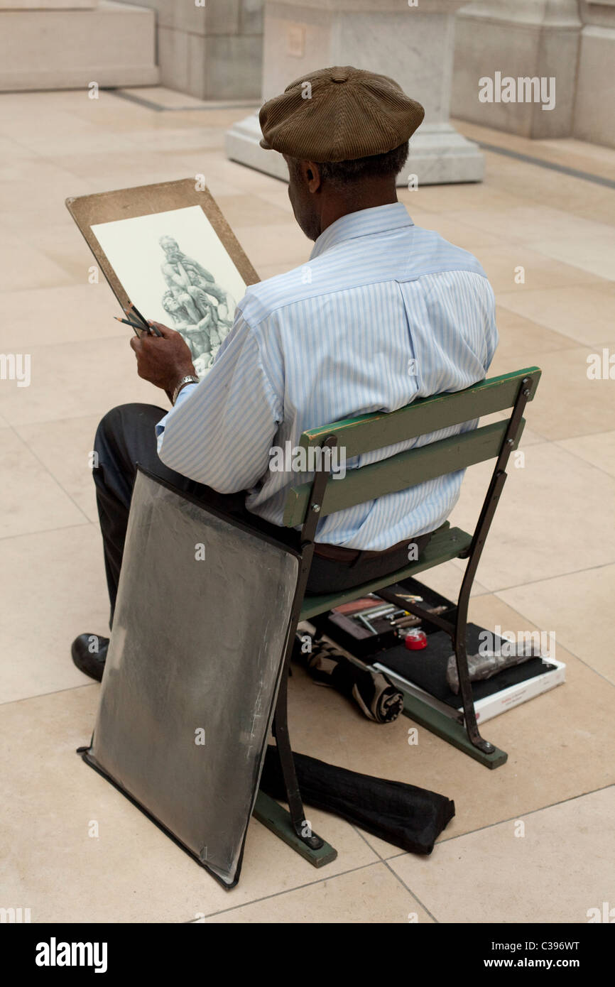 artist sketching a sculpture in Metropolitan Museum of Art New York ...