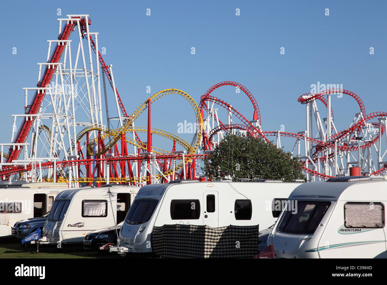 A roller coaster at the Fantasy Island holiday resort, Ingoldmells ...