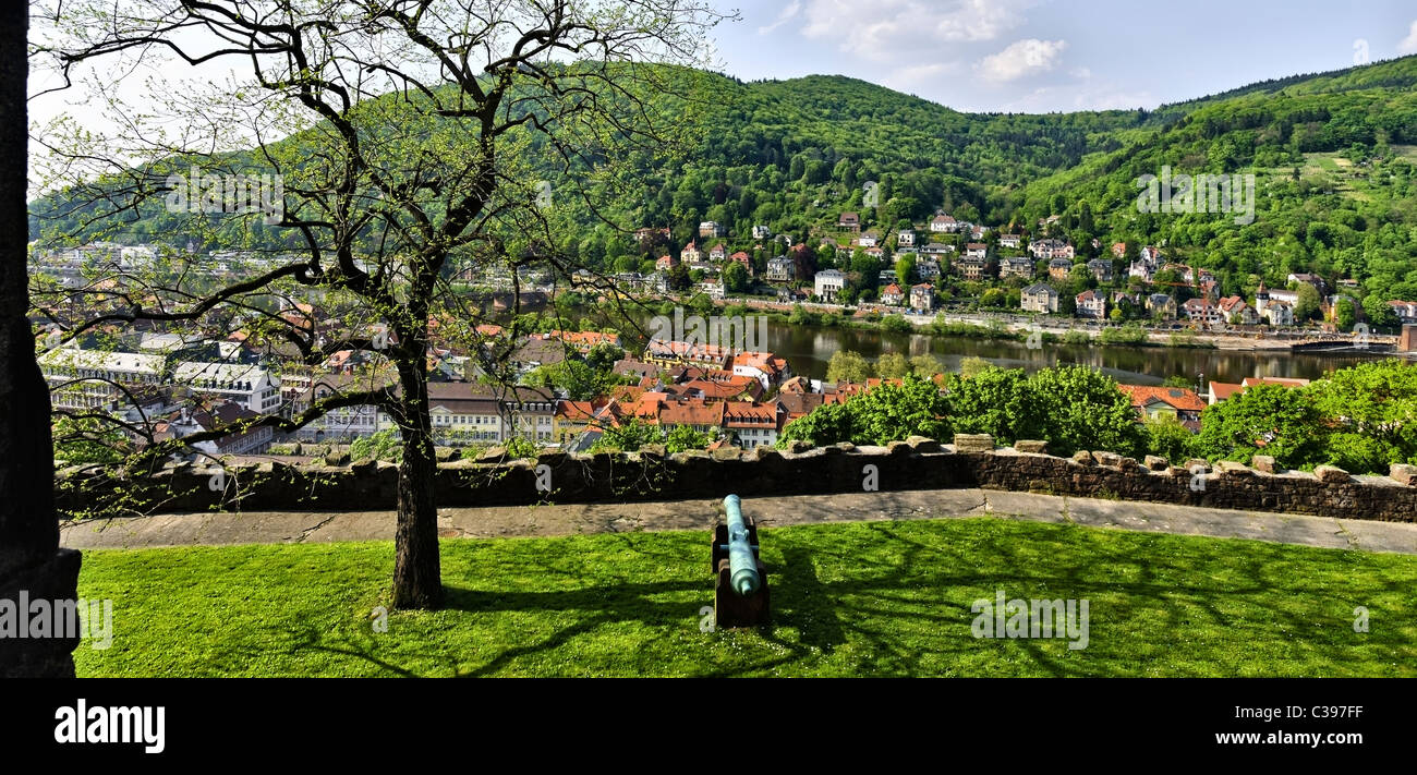 Heidelberg and Neckar riverside panorama view from Heidelberg Castle ...