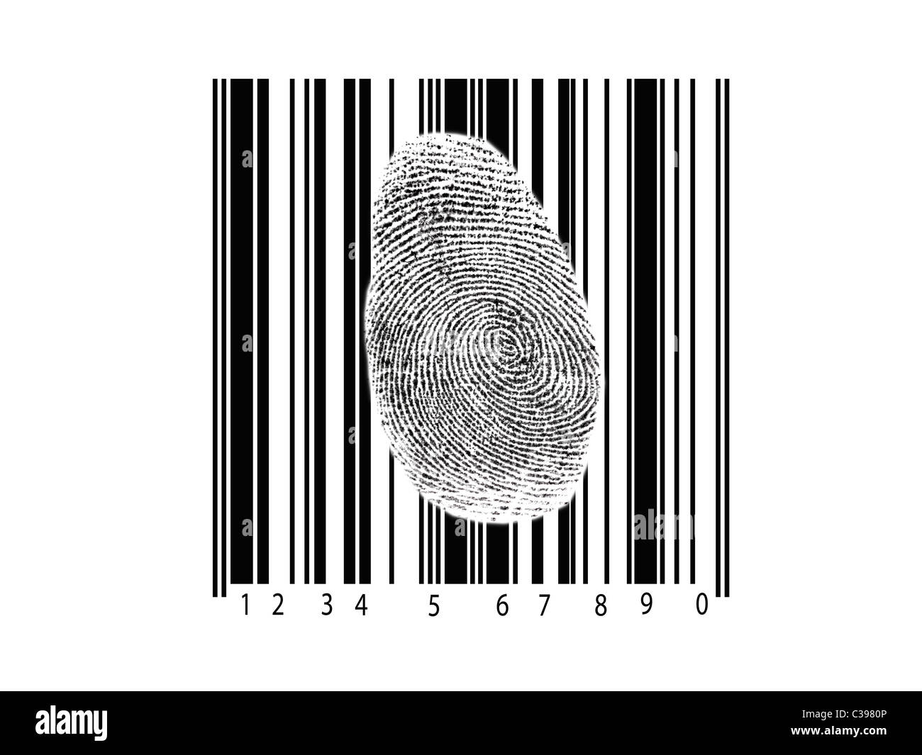 A barcode with a finger print isolated against a white background Stock ...