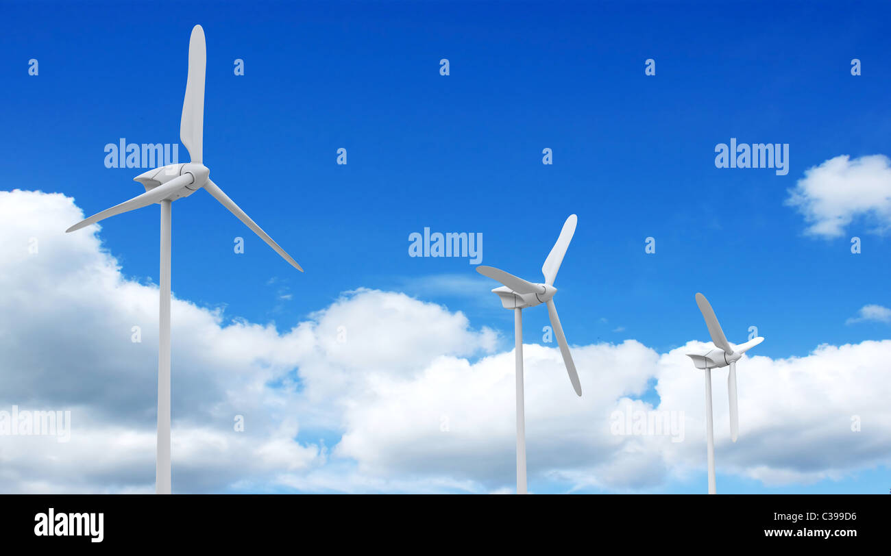 3d render of wind farm turbine and clouds Stock Photo - Alamy