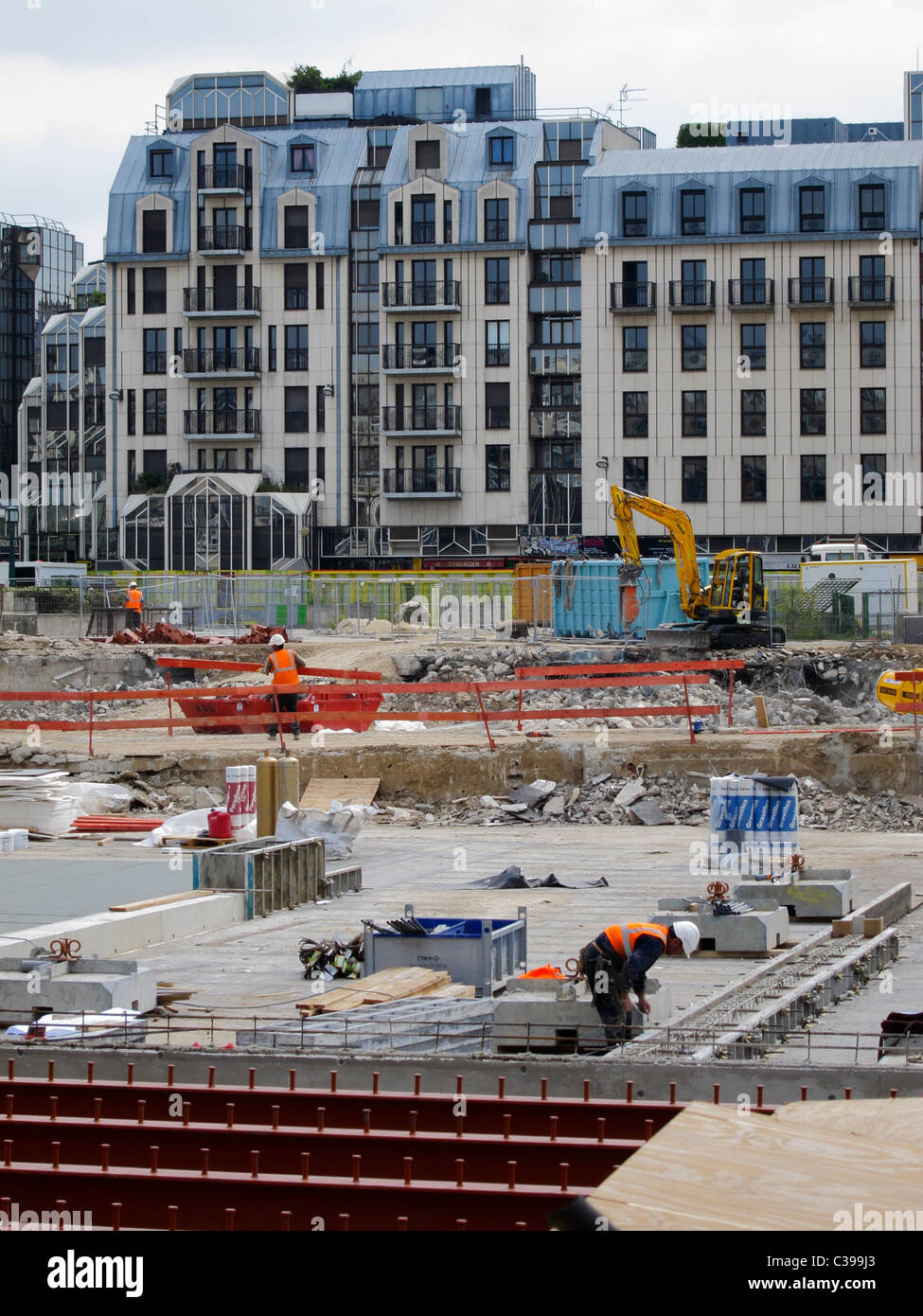 Men installing concrete structure outside reconstruction europe hi-res ...