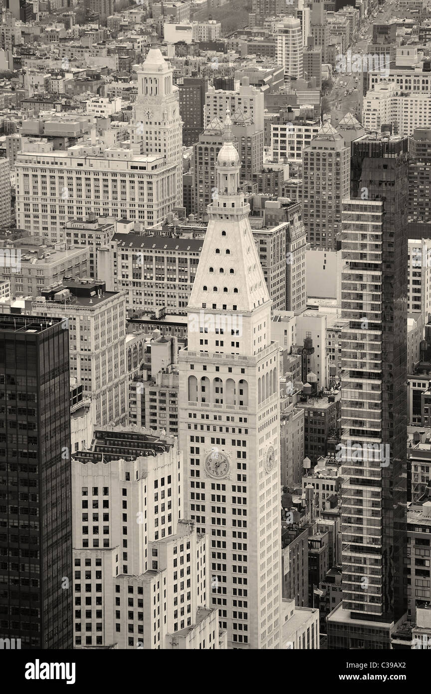 New York City Manhattan downtown aerial view with urban city skyline ...