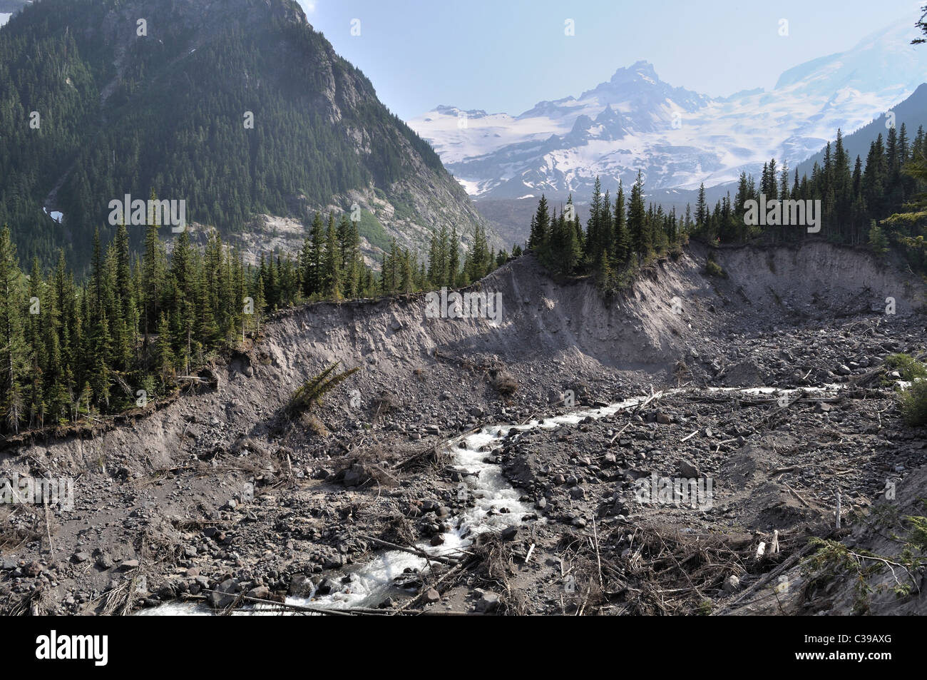 Flash flood damage of White river section of Mount Rainier national ...