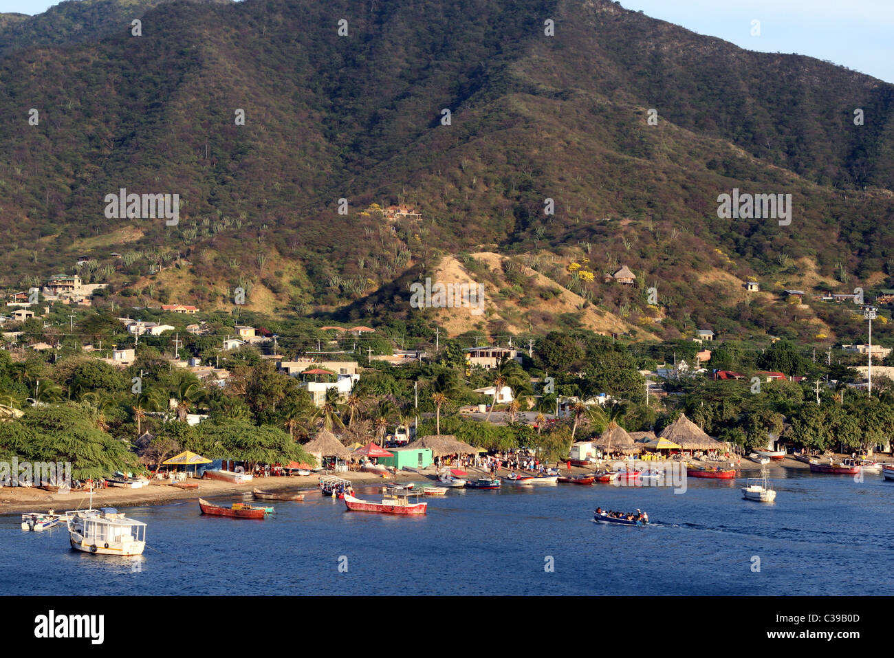 Overview of the popular tourist beach. Taganga, Magdalena, Colombia ...